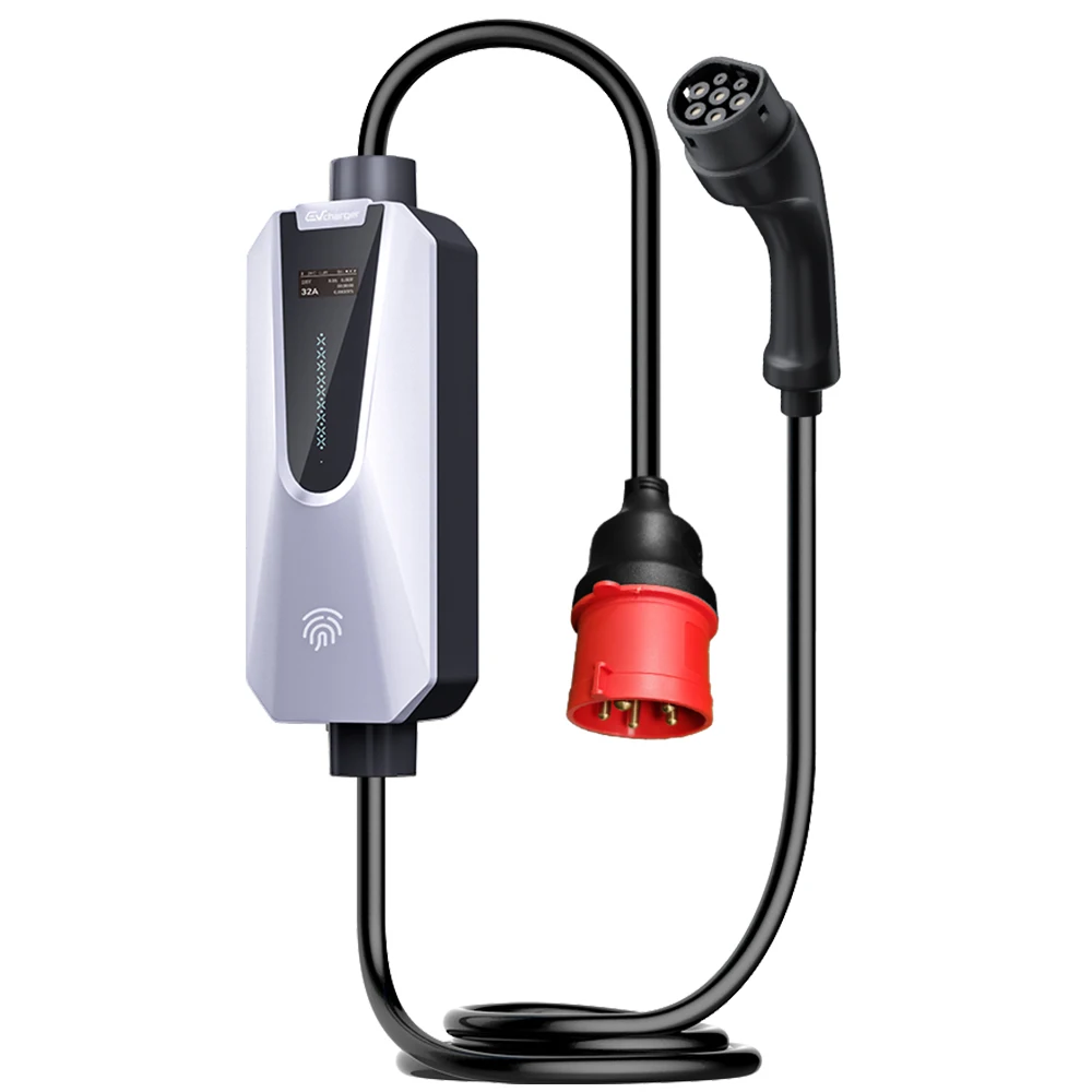 22KW 3 phase Portable Mobile Electric Car EV Charger Red CEE Plug Type ...