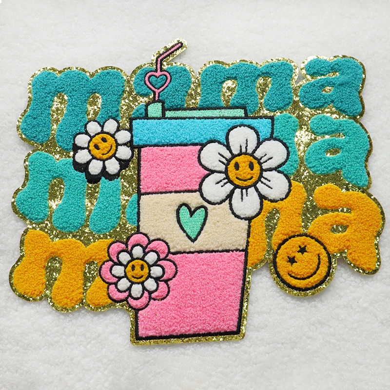 Wholesale Embroidery Glitter Holiday Mother Logo Patch Badge Iron On ...
