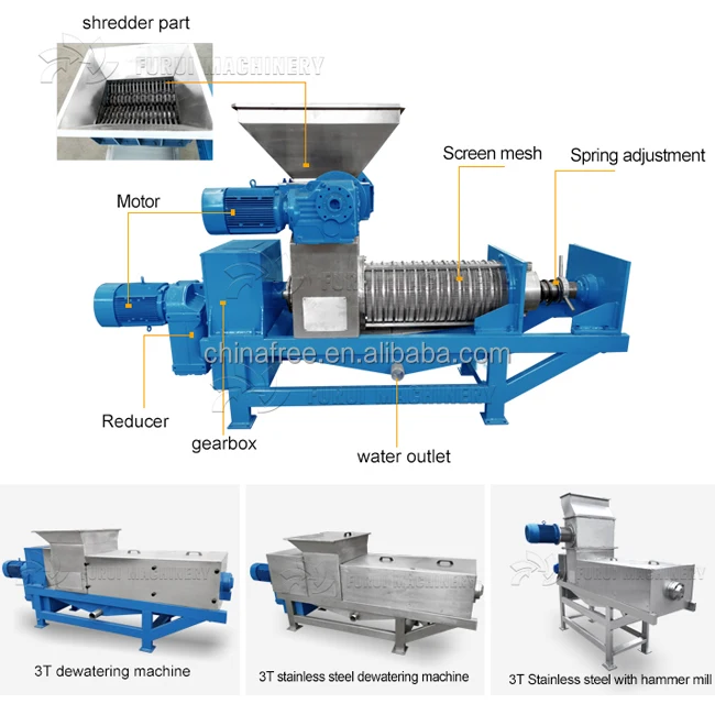 Efficient Palm Empty Fruit Bunch Shredder & Dewatering Screw Press Machine