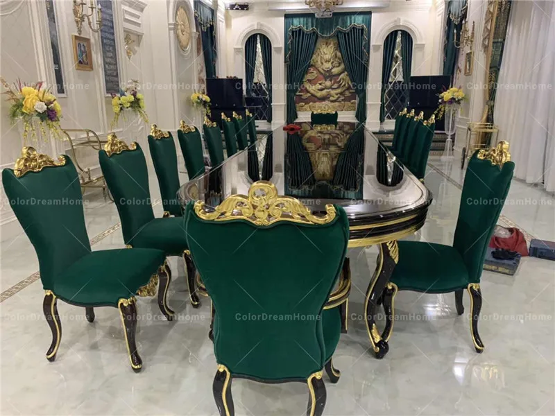 Royal Conference Table Set: French Classic Long Dining Table & Green ...