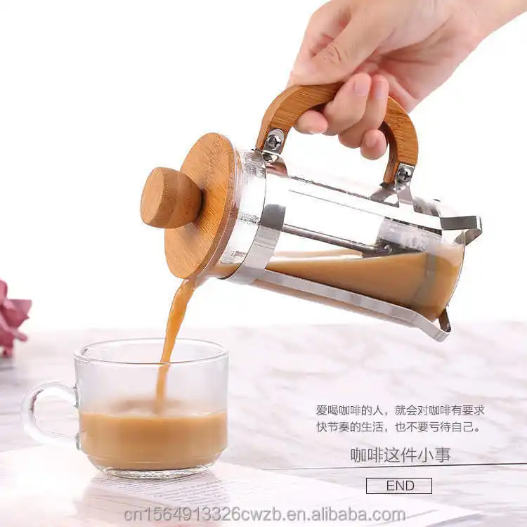 Olive Wood High Borosilicate French Press Pot Hand Pressure Coffee Pot ...