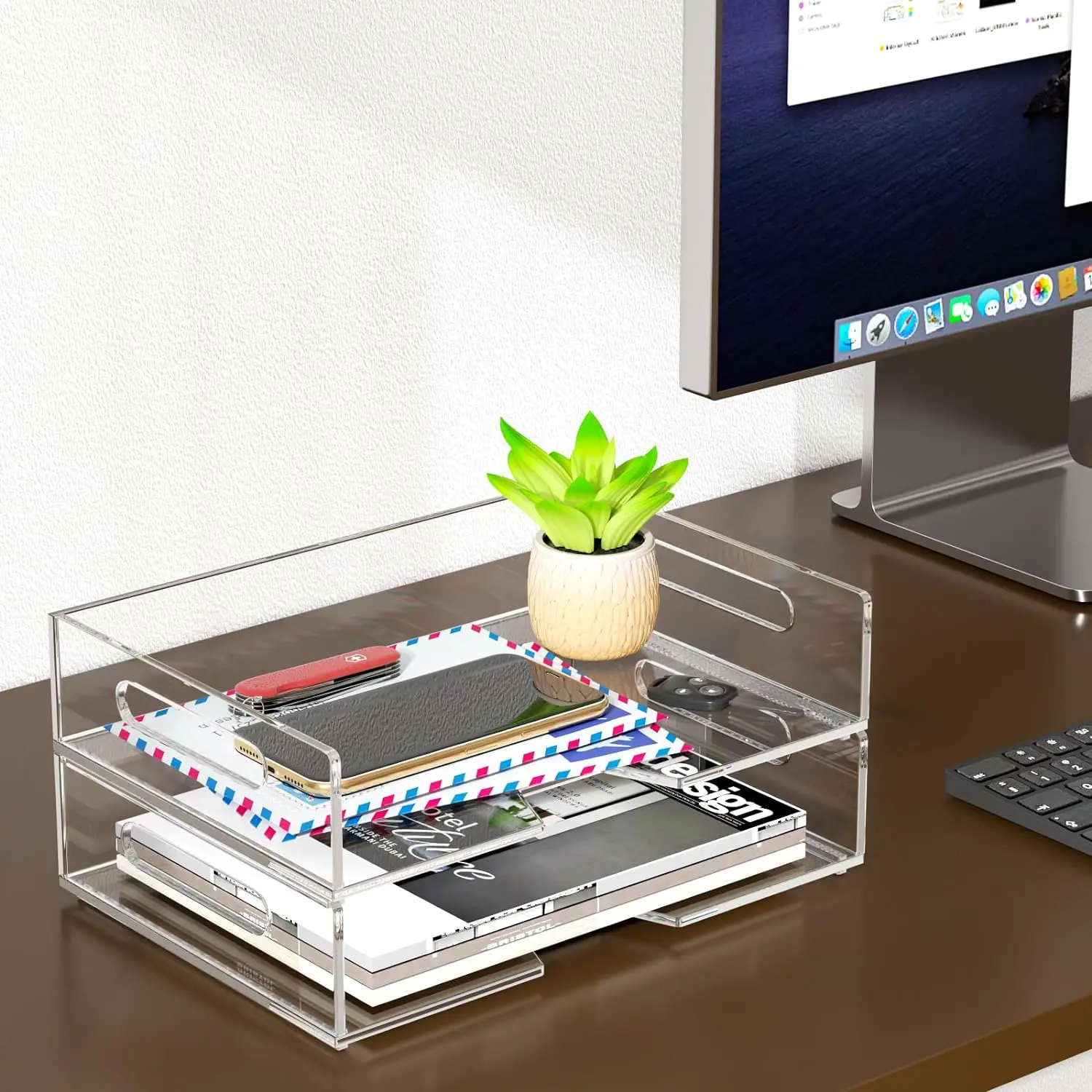 Clear Acrylic Stackable Letter Tray Desk Organizer Multilayer A4 Paper ...