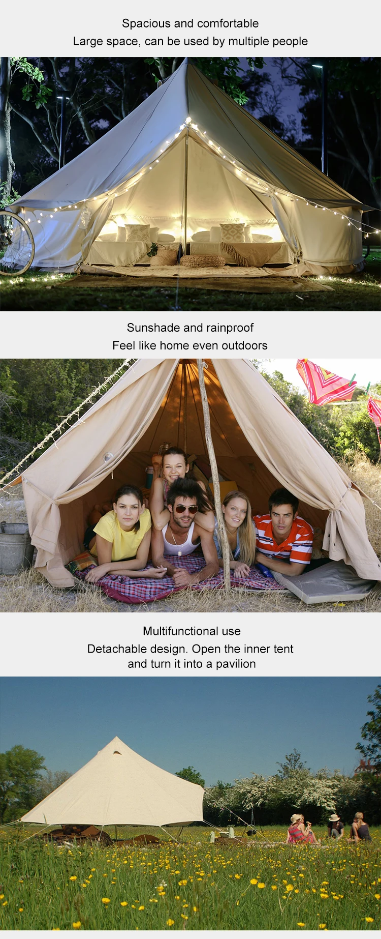 High Quality Outdoor Camping Luxury Glamping Cotton Canvas Pyramid Tipi ...