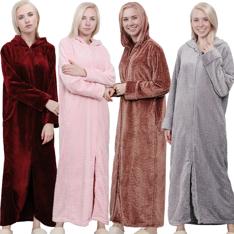 Long Elegant Plus Size Microfiber Fleece Thermal Zipper Skin-friendly ...