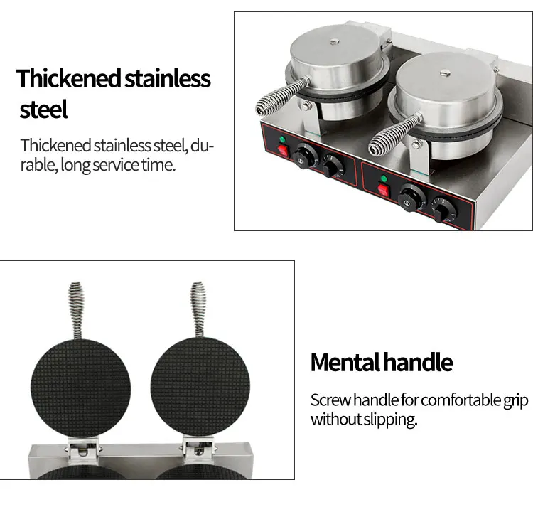 Commercial Cone Baker Electric Stainless Steel 2-Plate Waffle Maker Egg ...