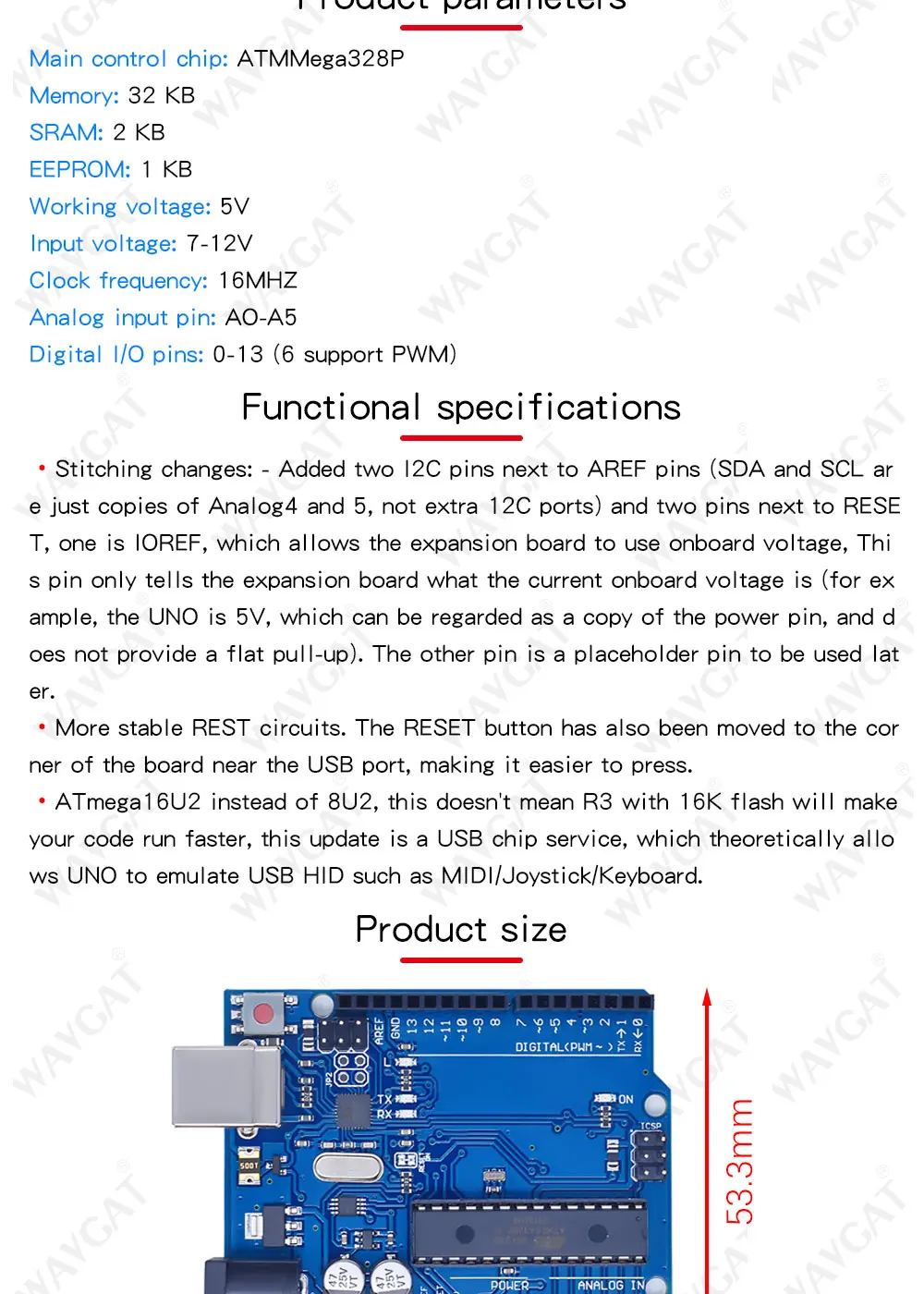 WAVGAT R3 DIP - High Quality Development Board for Arduino