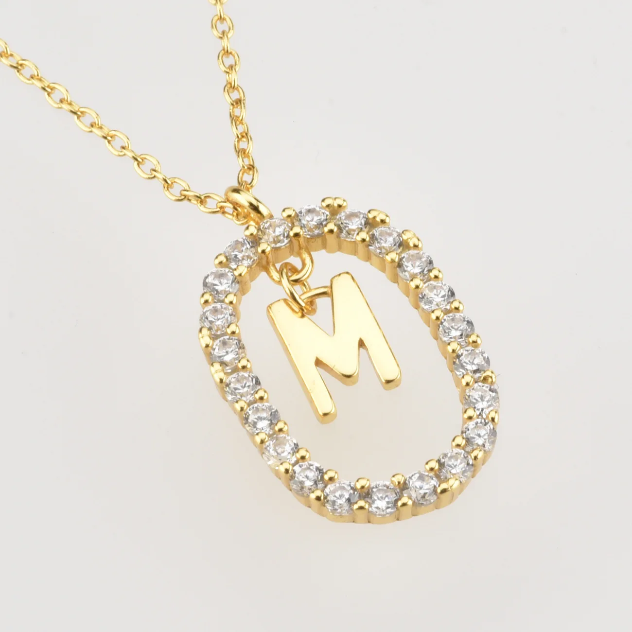 Waterproof 18k Gold Cubic Zircon Oval Letter Pendant Cuban Chain ...