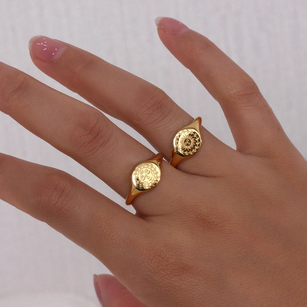 Trendy Stainless Steel PVD 18K Gold Plated Moon Sun Goddess Couple Ring