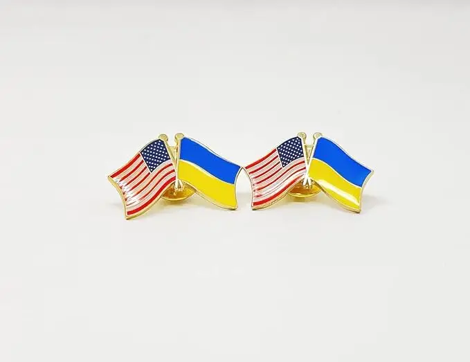 GREPAS GIFTS Ukraine US Crossed Double Flag Lapel Pins, Ukrainian ...