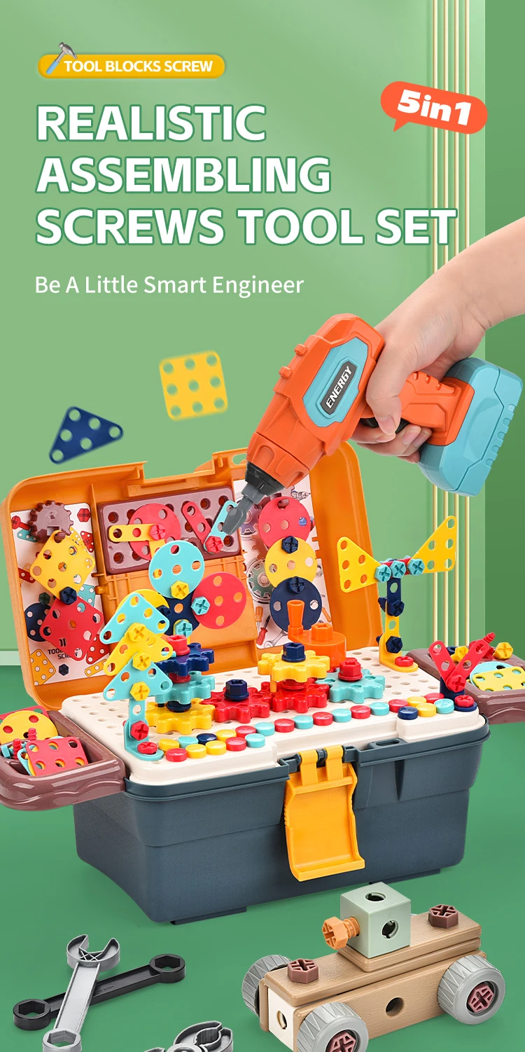 Kids Diy Electric Puzzle Toys Tool Box Drilling Screw 3d Creative ...