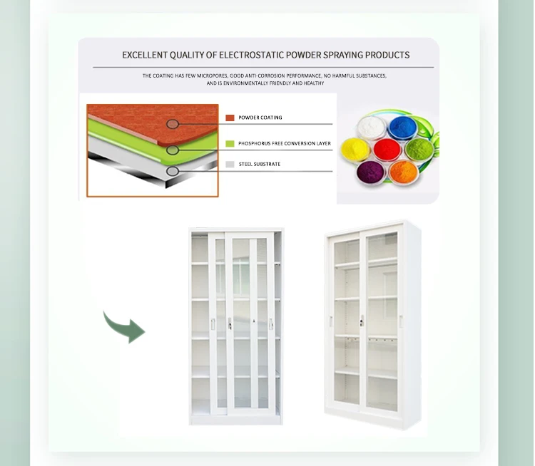 Modern White Sliding Door Filing Cabinet with Glass Door