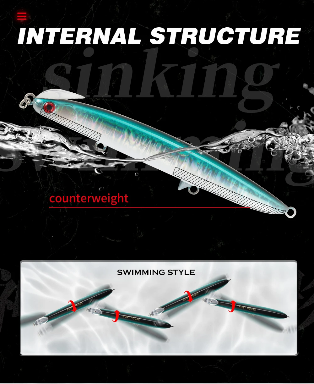 Hunthouse Sea Fishing Lure Walking Bass Hard Bait Popper Wobbler 125mm ...