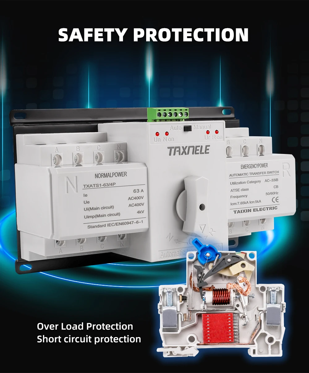 4P 63A Dual Power Automatic Transfer Switch - TAXNELE ATS
