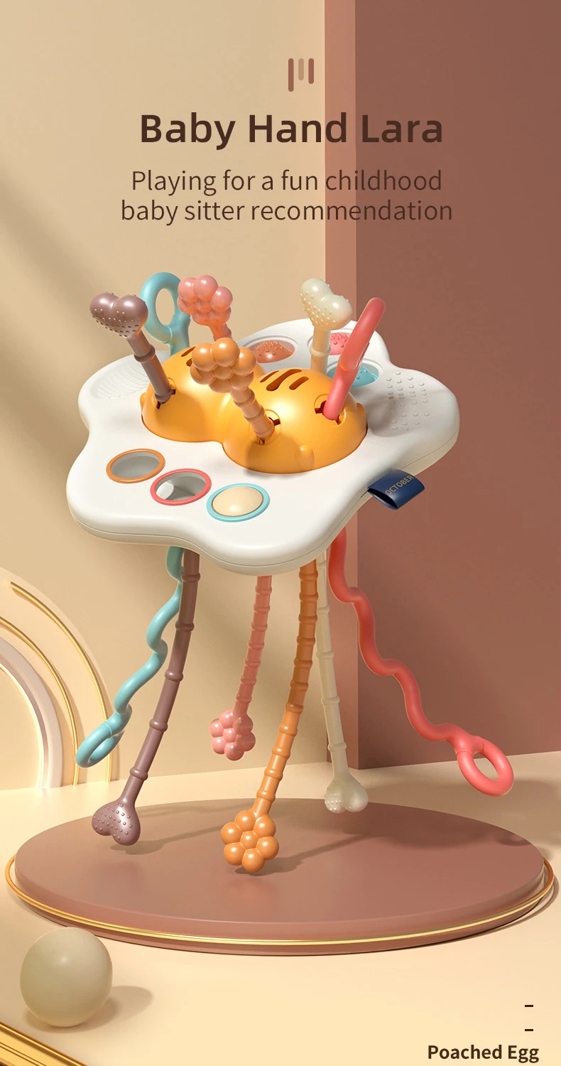 Infant Sensory Double Egg Yolk Pull Push Toy Teething Toys Hand Finger ...