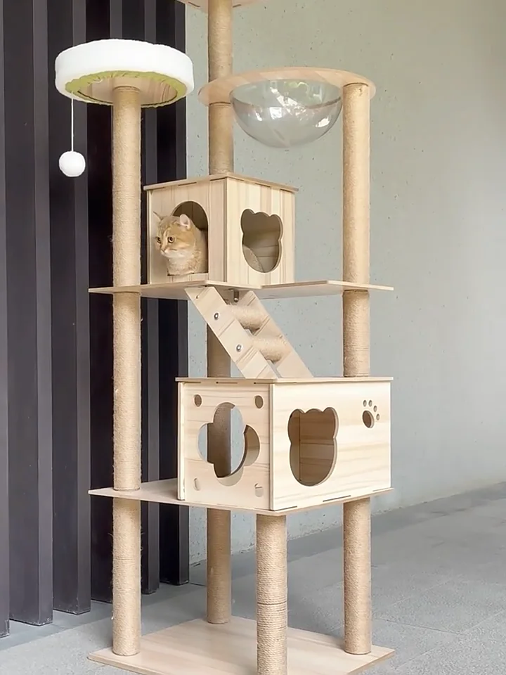 Cat Tree Wood House 7 Layer Multi Functional Sisal Column Space Capsule ...