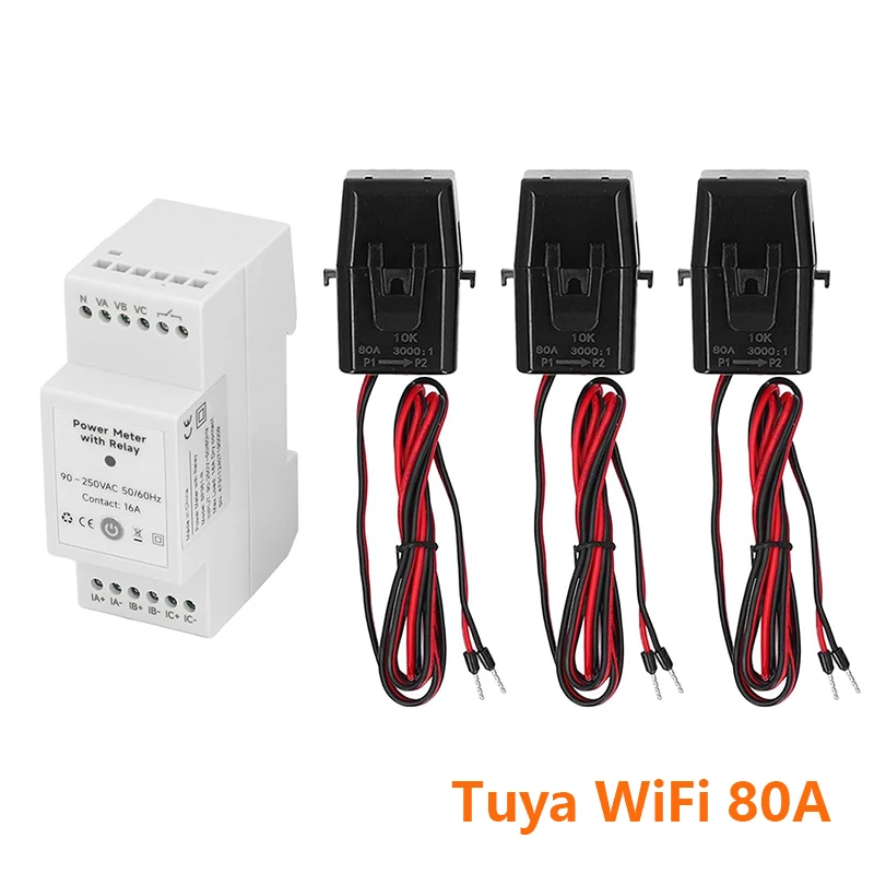 WiFi 3 Phase Smart Meter with 3 CTs Clamp Current Measurement Solar PV ...