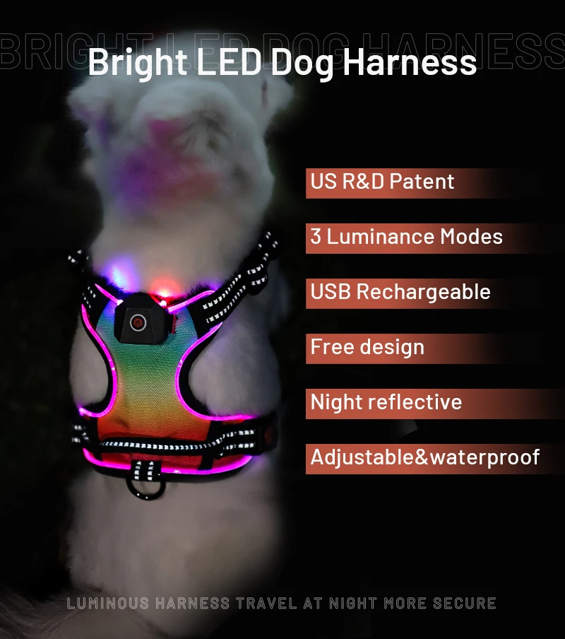 2025 New LED Light Dog Harness Vest - Custom Logo & Safety