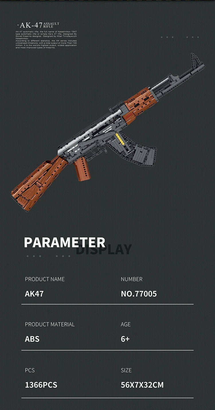 Reobrix 77005 AK47 Assault Rifle Shotgun - 1366pcs Model Blocks