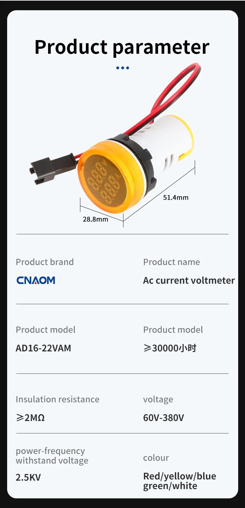 CNAOM LED 22mm Mini AC Voltage and Current Dual Display Meter