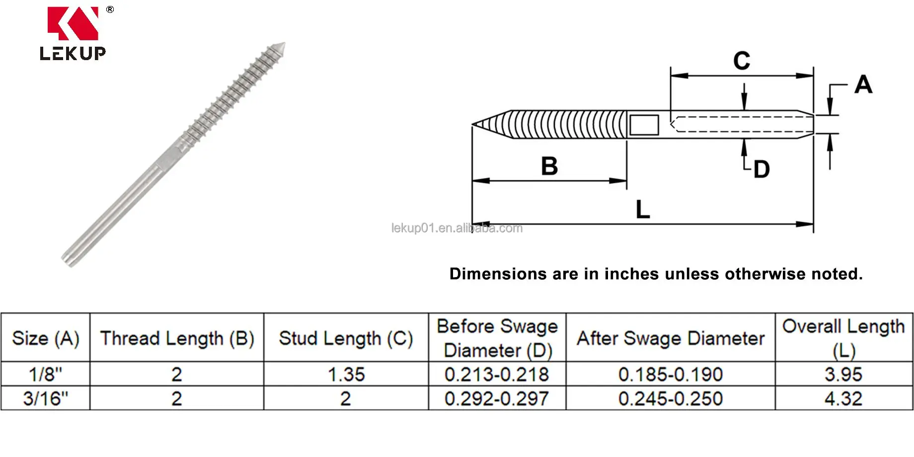 Left And Right Threaded Rod Screws Stainless Steel Lag Screw Straight ...