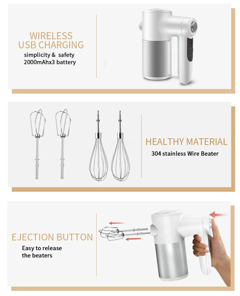 7-speed Rechargeable Hand Mixer - Versatile and Portable