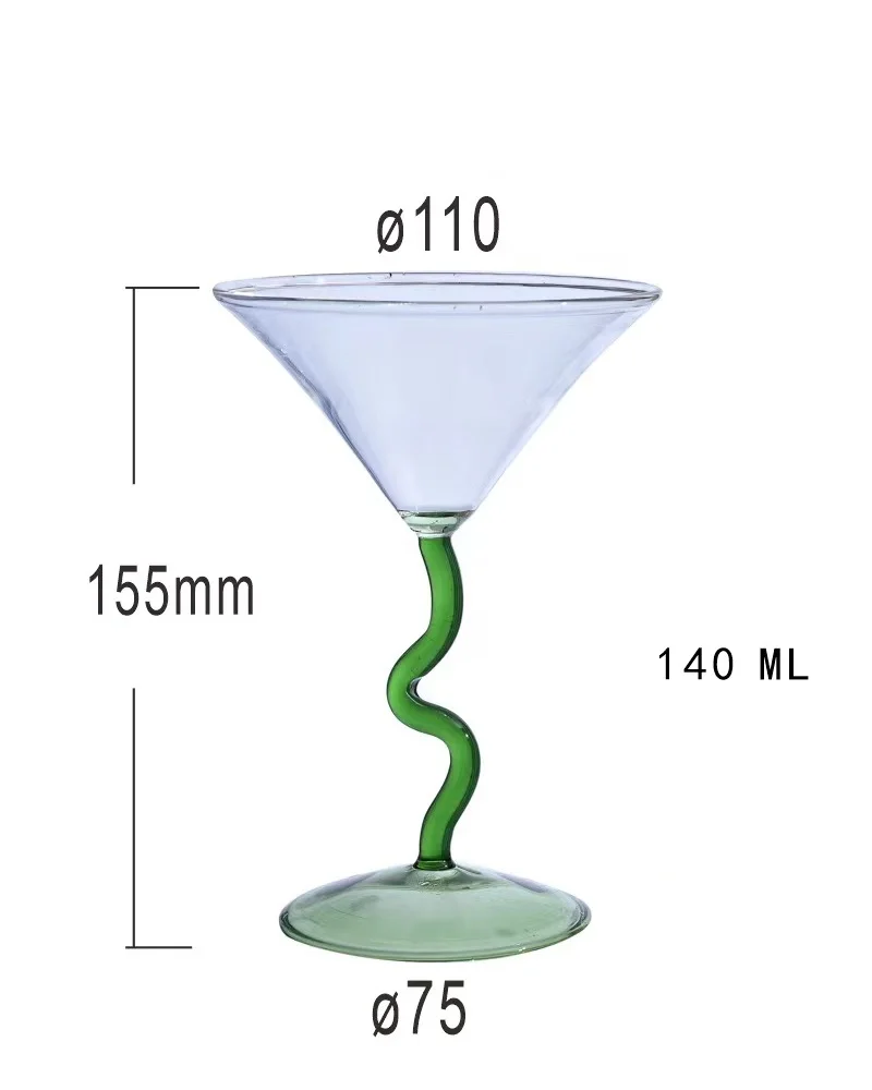 New Arrival Creative Martini Glass With Curved Green Pink Amber Stem ...