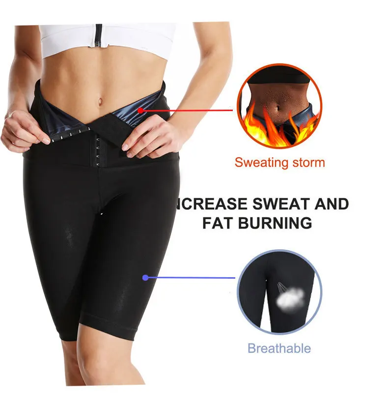 Fat Burning Sauna Sweat Shaper Wear High Waist Shorts Above Knee Pants ...
