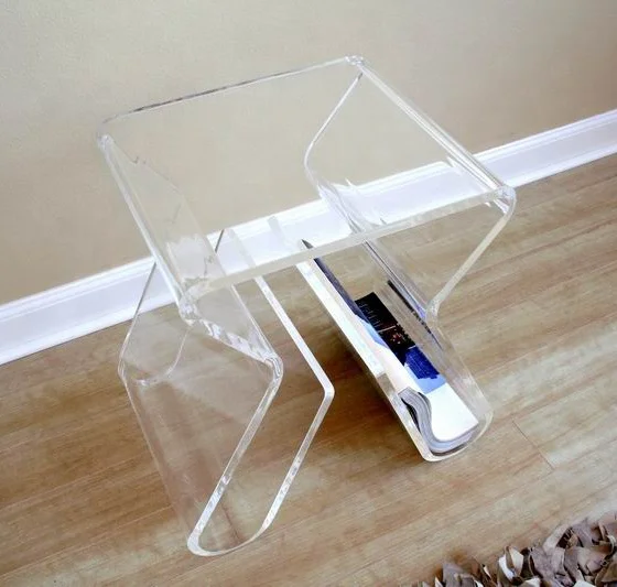 CLEAR ACRYLIC SIDE TABLE WITH MAGAZINE RACK - Modern & Eco-friendly