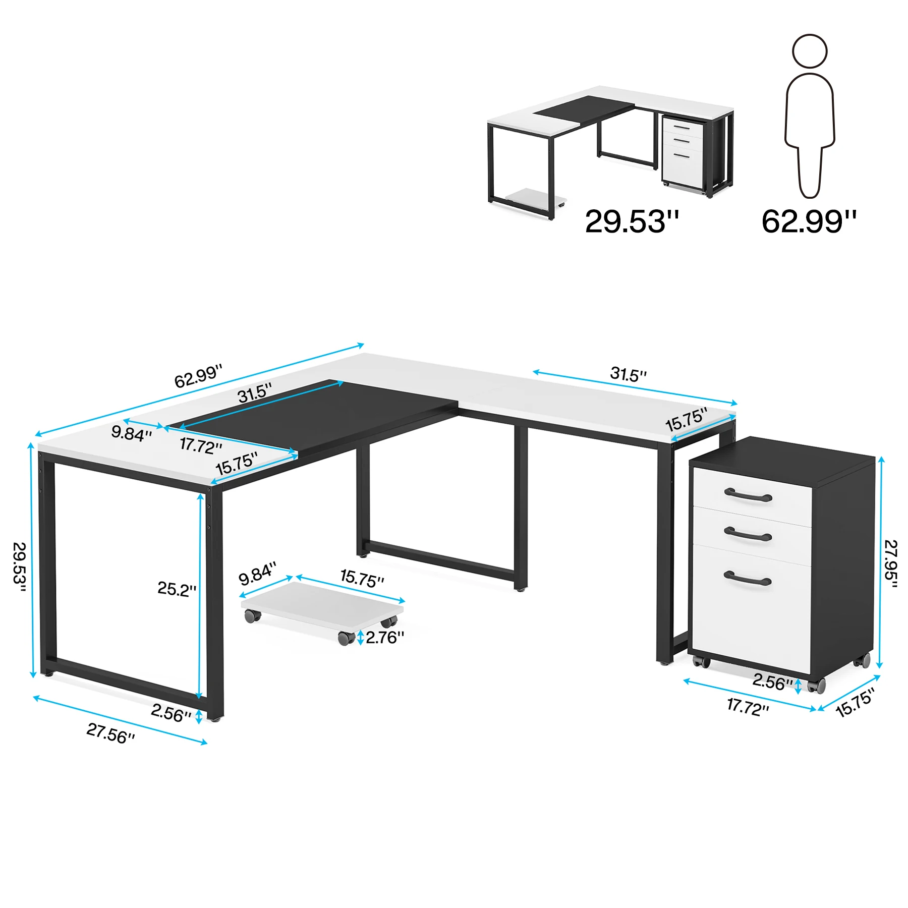 Tribesigns Modern Office L Shape Minimalist White Black Desktop Table ...