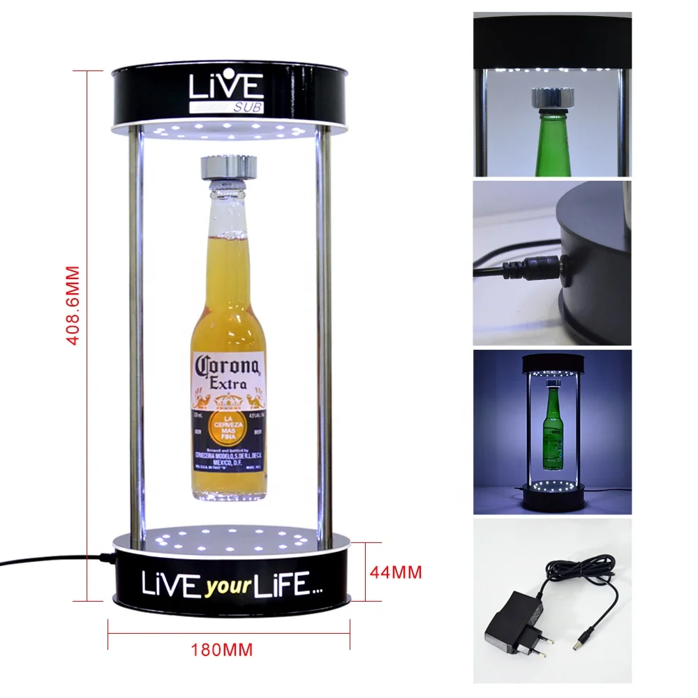 Magnetic Levitating and Rotating Bottle Display with LED Light