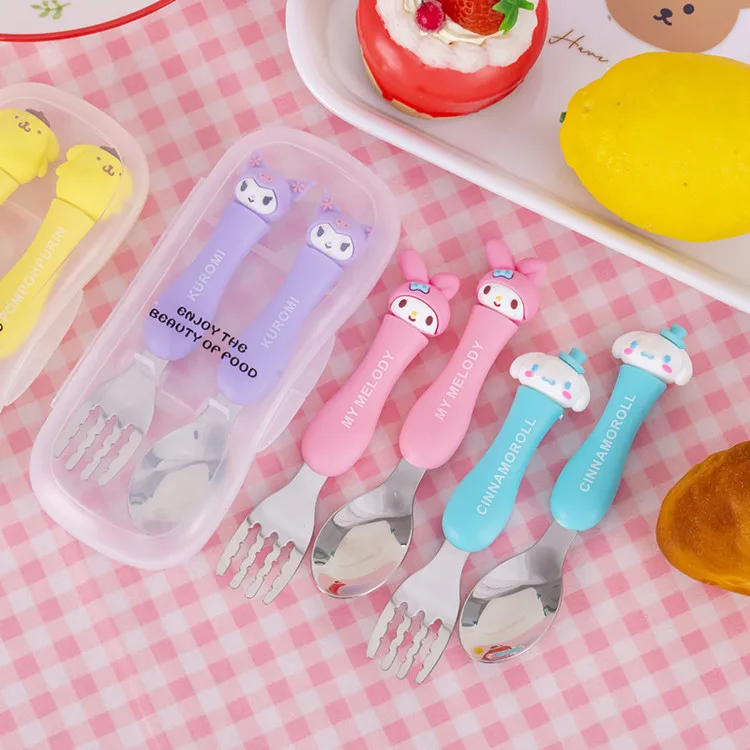 Botu Sanrio Anime Kitty Portable Children Baby Spoon Fork Kawaii Kuromi ...