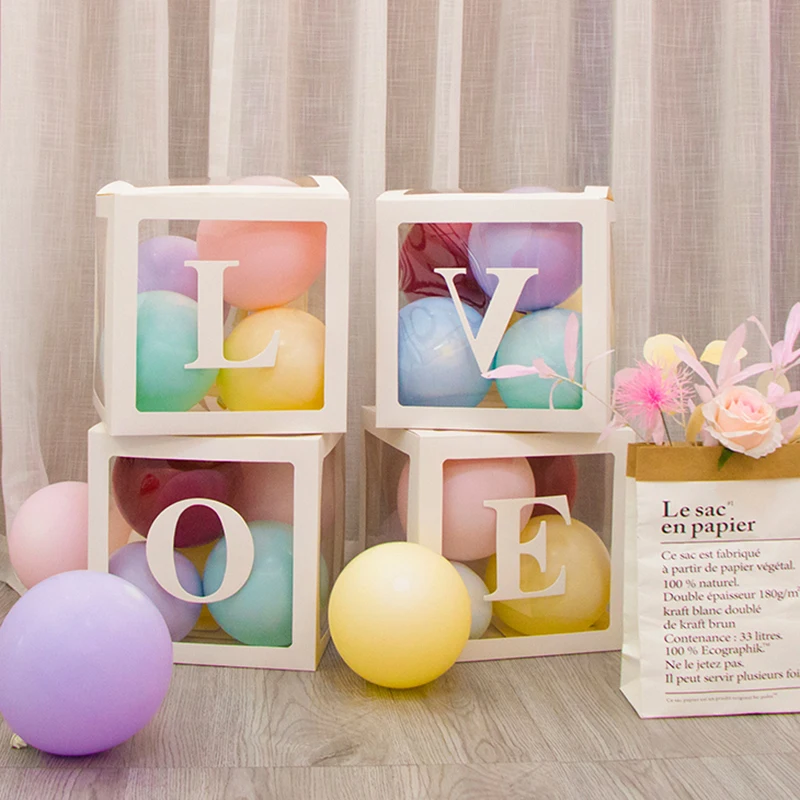 White Balloon Boxes Transparent Balloon Gift Baby Box Block Gender ...