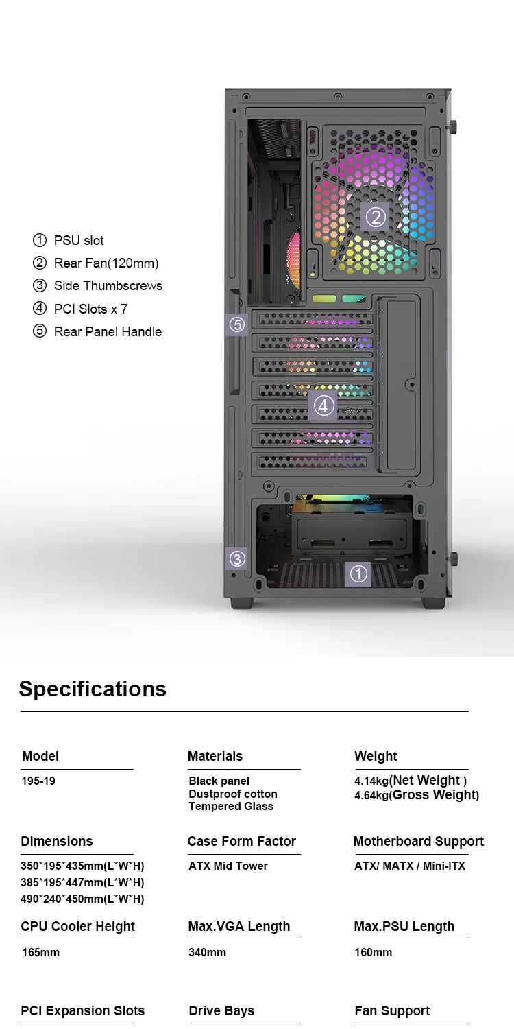 2024 Factory New Design 192-5 Atx Gaming Pc Case Desktop Computer Rgb ...