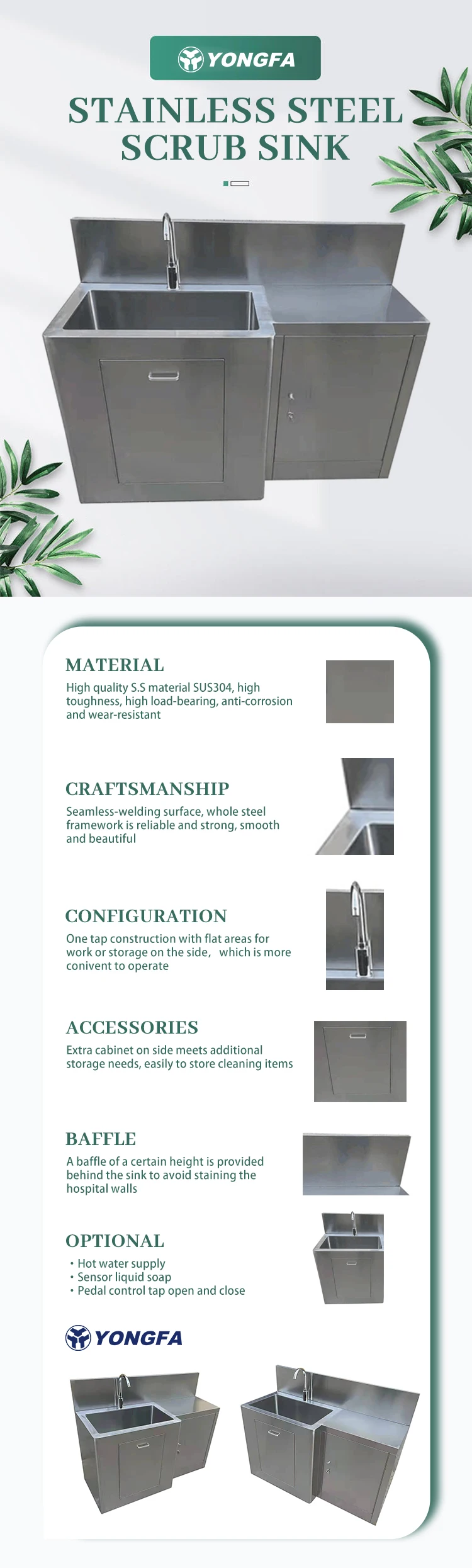 Yfq-w12 Stainless Steel Hand Washing Pedal Control Scrub Sink Hospital ...