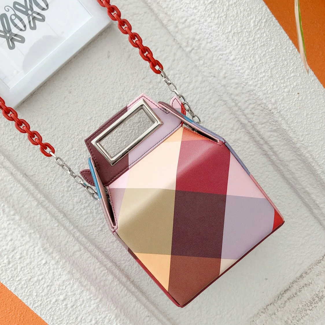 Ins 2021 New Geometric Square Box Genuine Leather Bag Acrylic Chain ...
