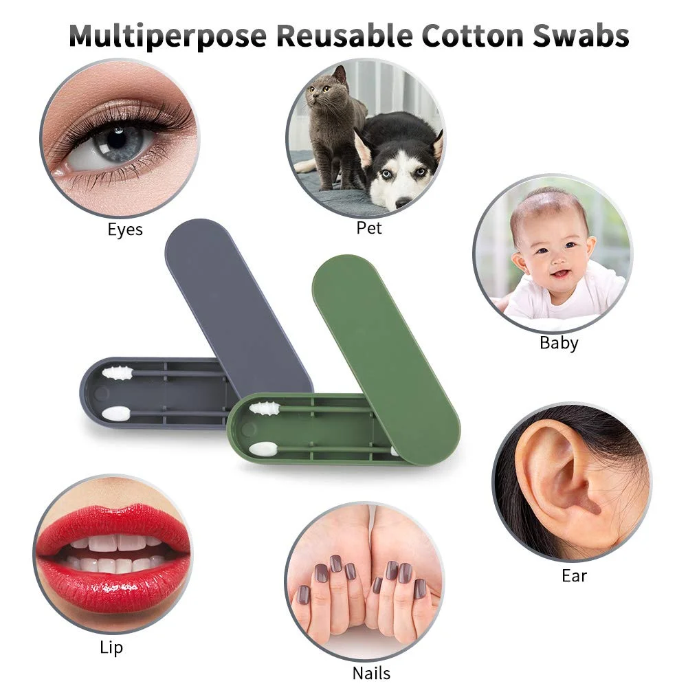 Reusable 2pc Silicone Swab With Storage Box,Cleanable Double-tipped Ear ...
