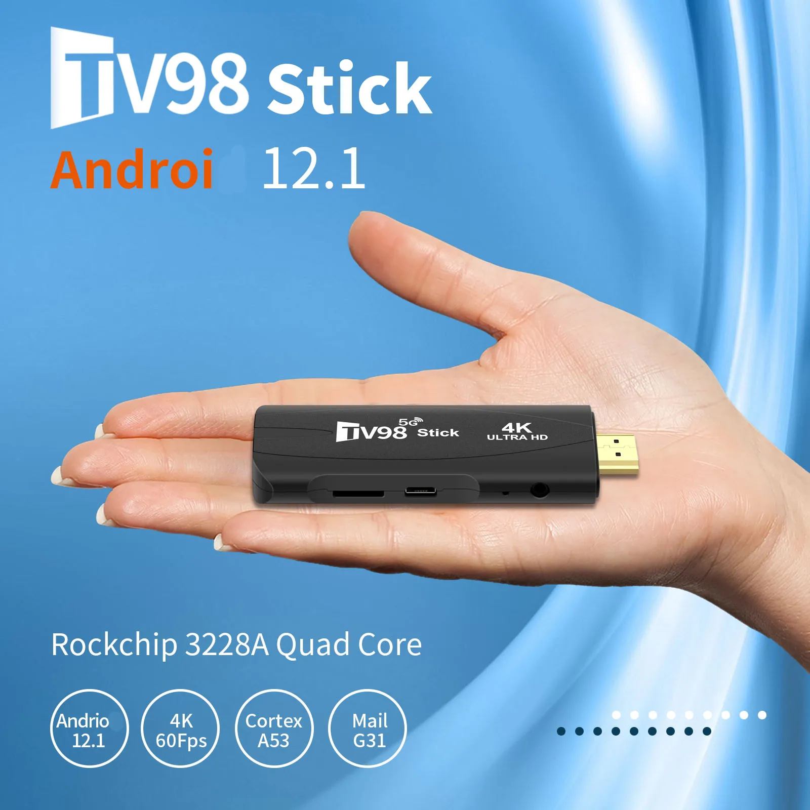 TV98 HD Android 12.1 Smart TV Stick 4K, Quad-Core, USB Receiver ...