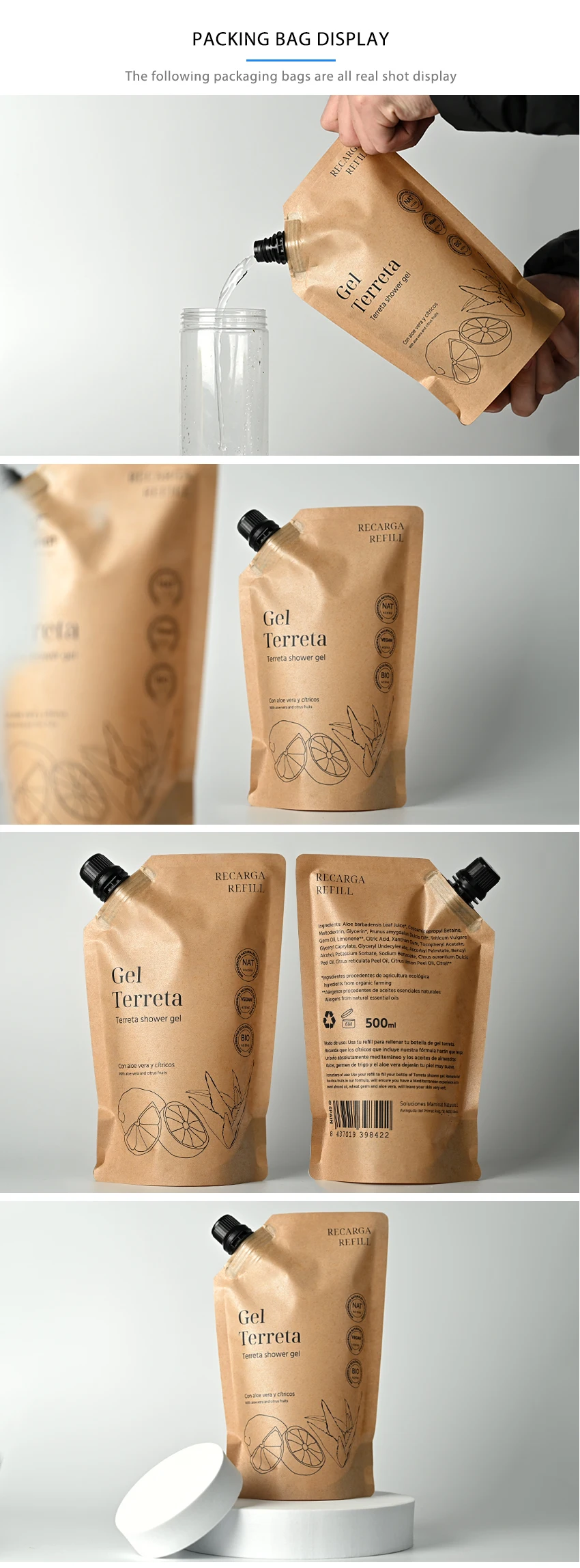 Biodegradable Reusable Stand up Plastic Juice Pouch Bags