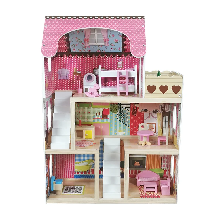 Yellow Exterior Wall Doll Mansion Pretend House Toy Set Simulation Play ...