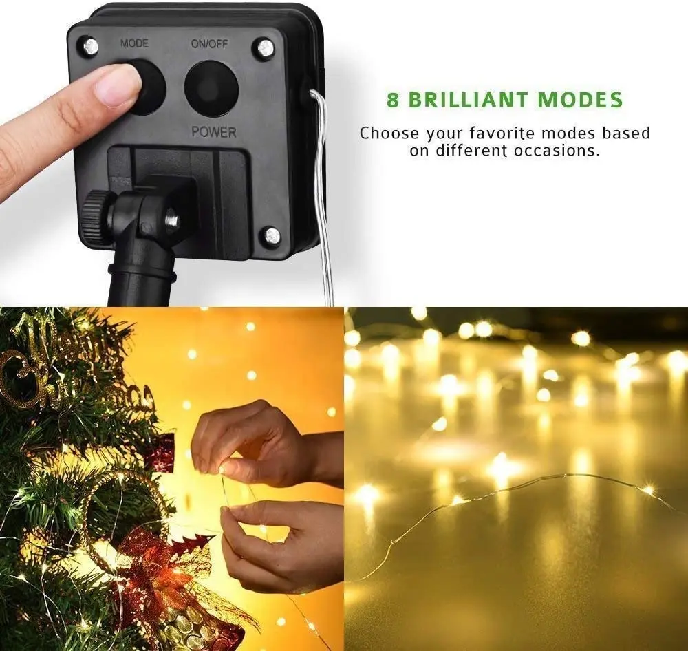 Warm White Solar Powered Led String Lights 100 Led Copper Wire Fairy ...