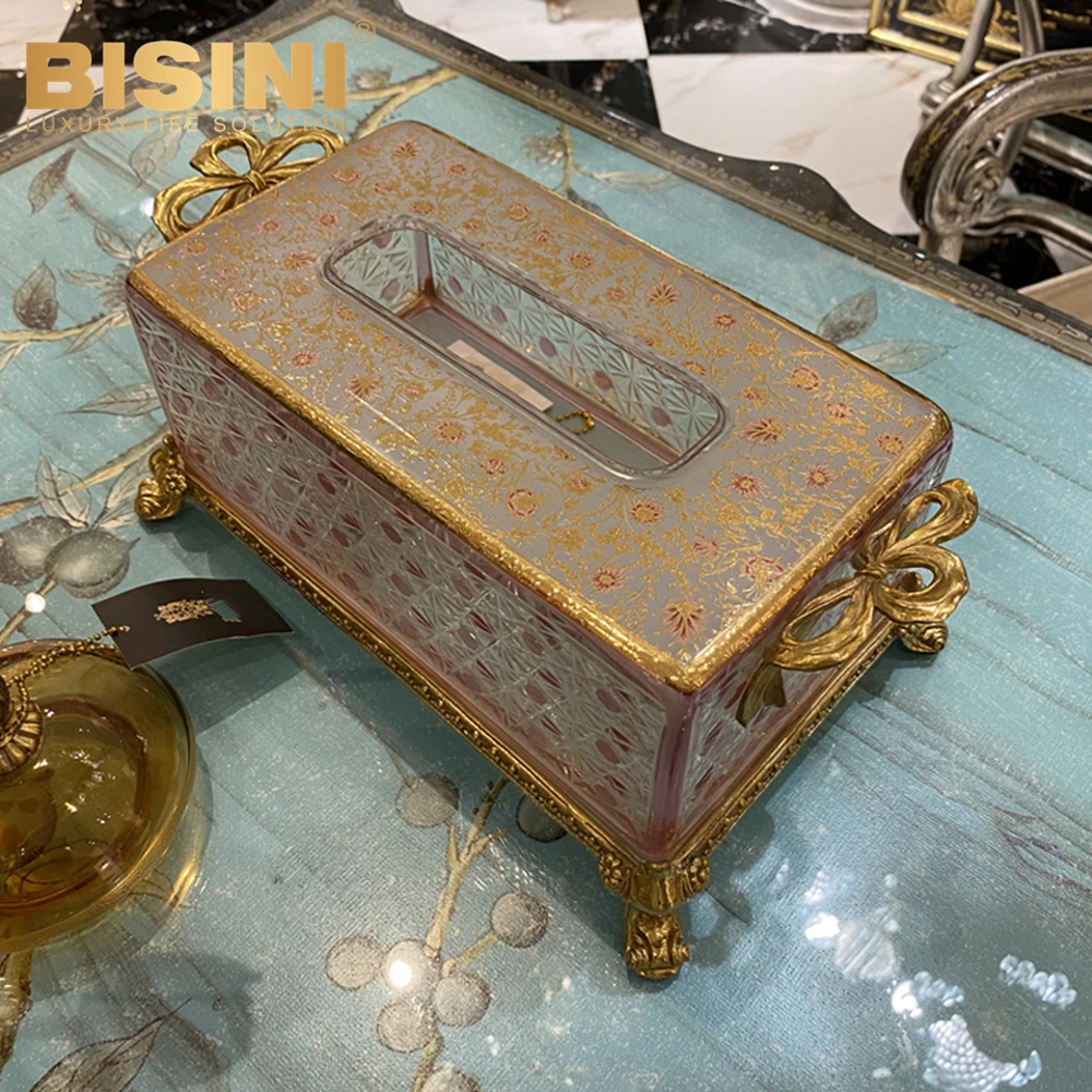 Pretty French Baroque Style Home Brass And Crystal Glass Tissue Box ...