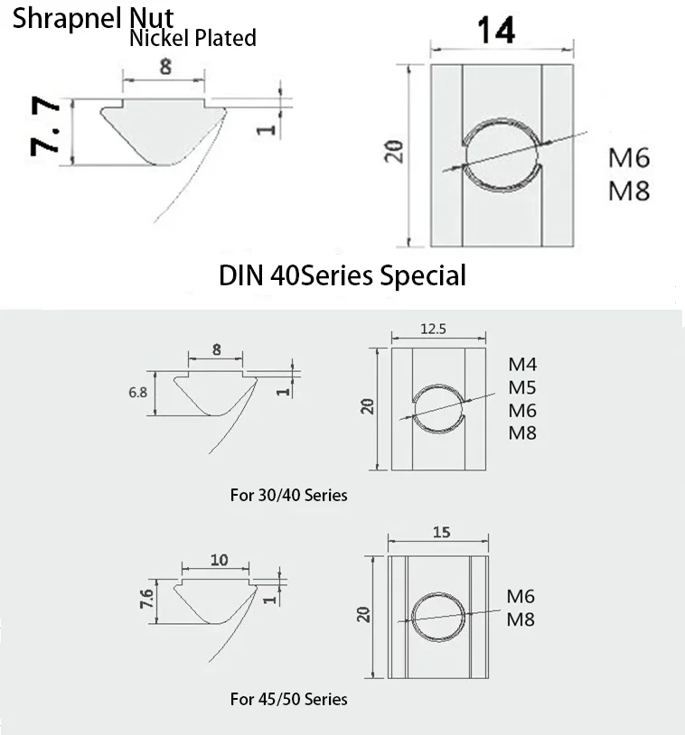 Carbon Steel Din Gb Shrapnel Nut Aluminum Profile Accessories With 20 ...