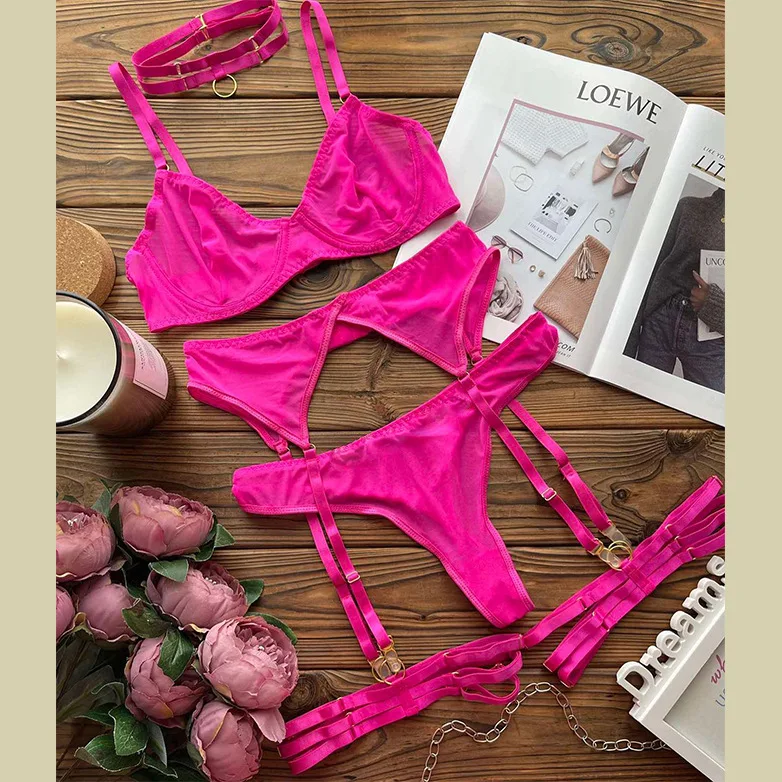 Fashion Sexy Underwear Sexy Gauze Gathering With Steel Ring Four Piece