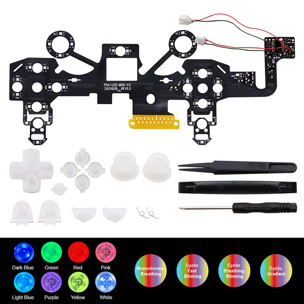 For Ps4 Wireless Controller Led Mod Kit Button Joystick Lights Flash ...