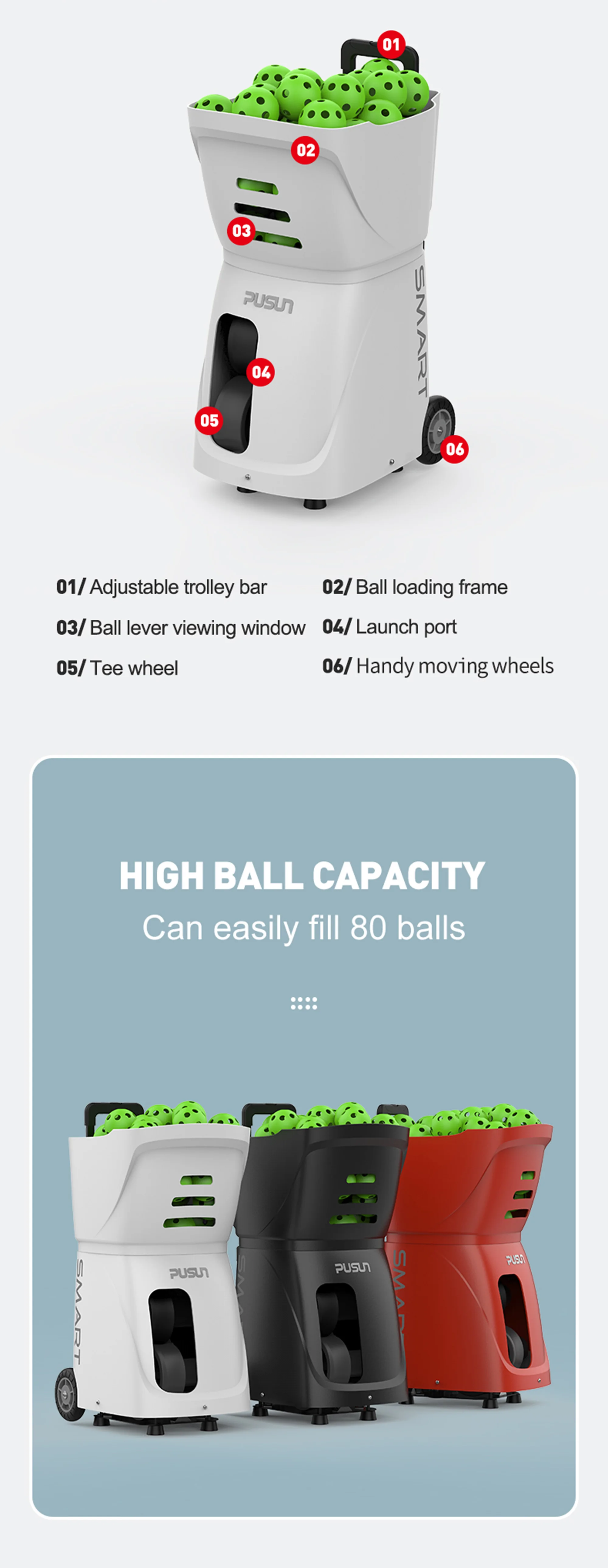 PUSUN Pickleball Machine - High Quality Ball Load Training