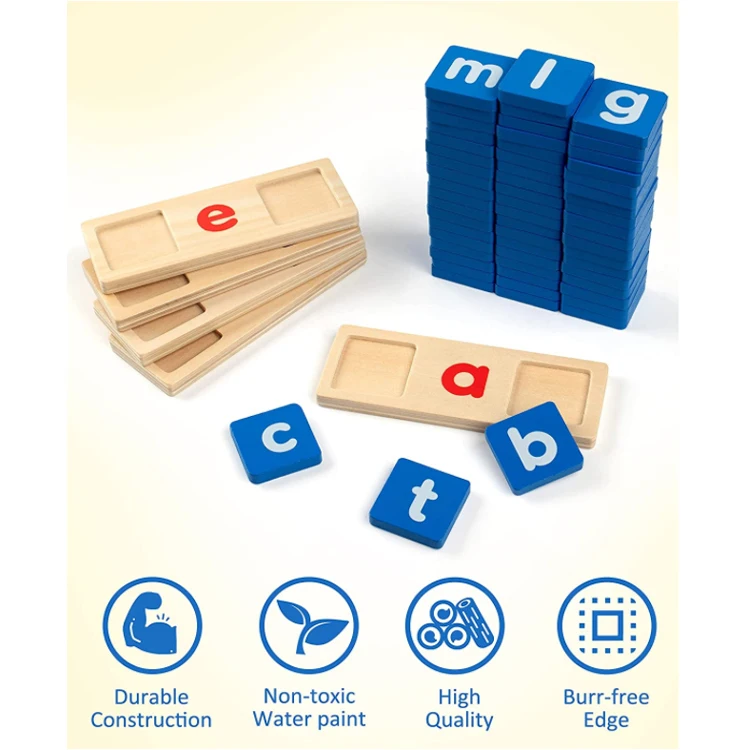 Wooden Reading Block Vowel Letter Shortting Spelling Game