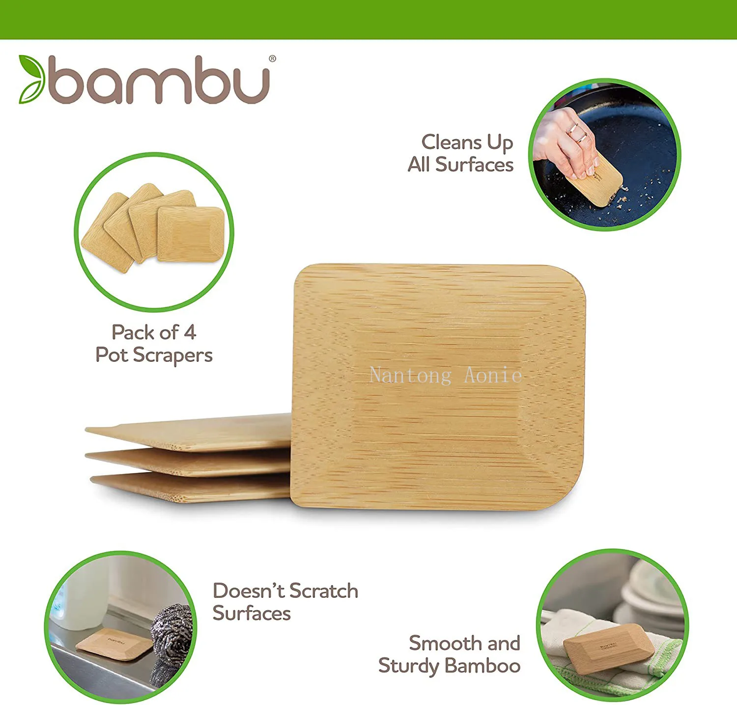 Eco-friendly Bamboo Pot Scrapers,Cleans Kitchen Pans, Dishes, Bowls ...