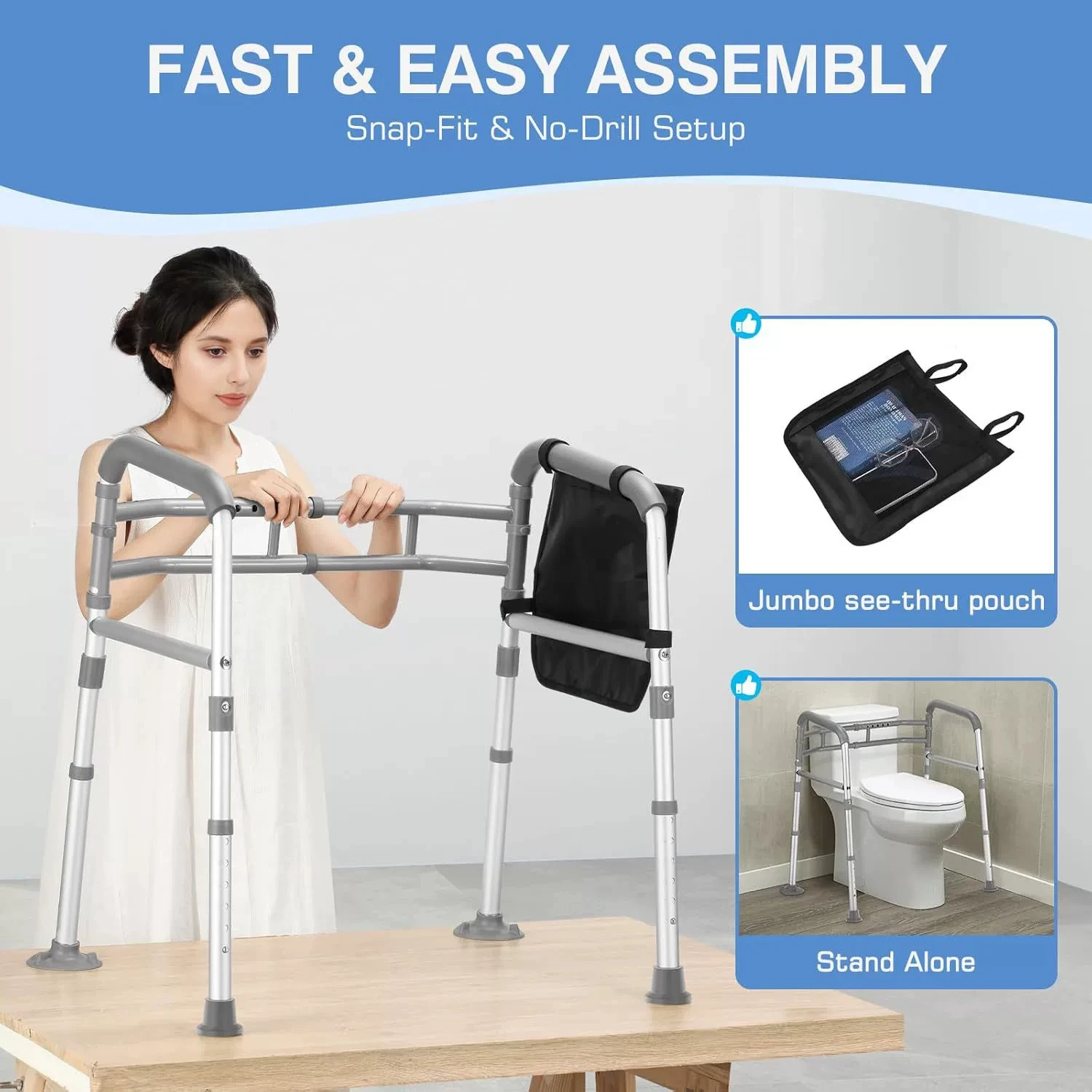 Adjustable Foldable Handrail Toilet Safety Guardrail Frame Senior's ...