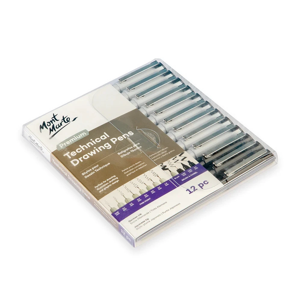 Mont Marte Technical Drawing Pens - 12pc Set for Artists