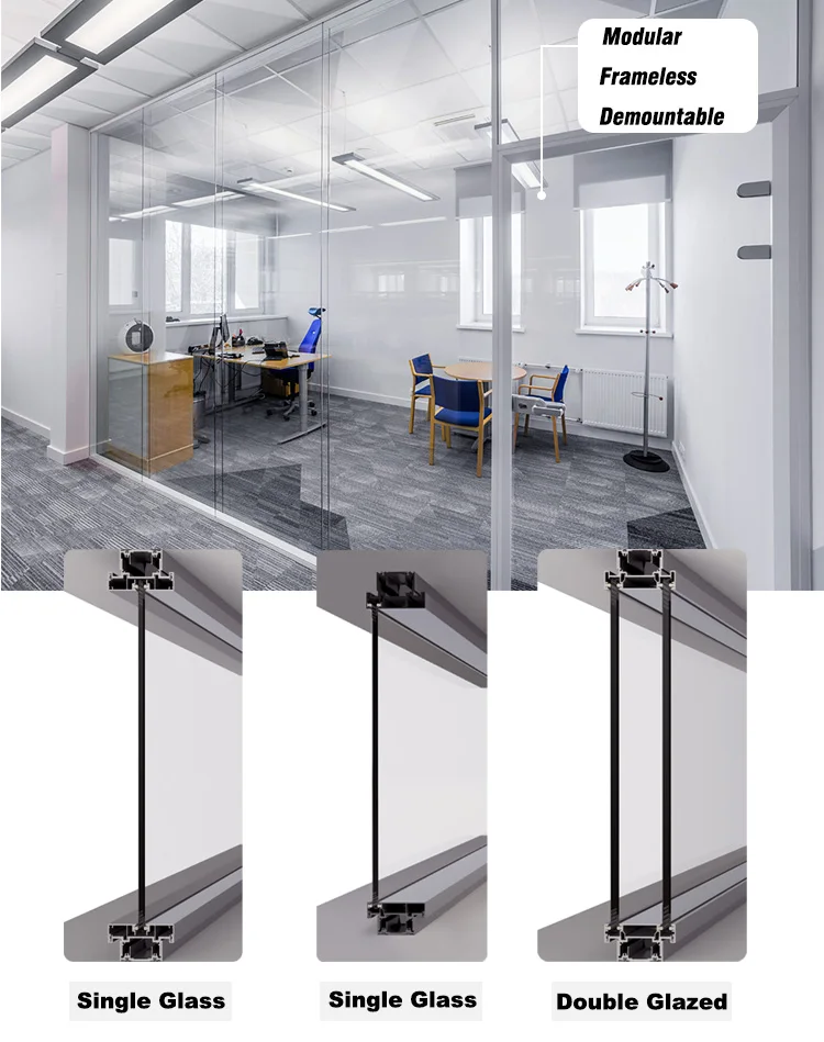 Soundproof Frameless Glass Partition - Modern Office Solution